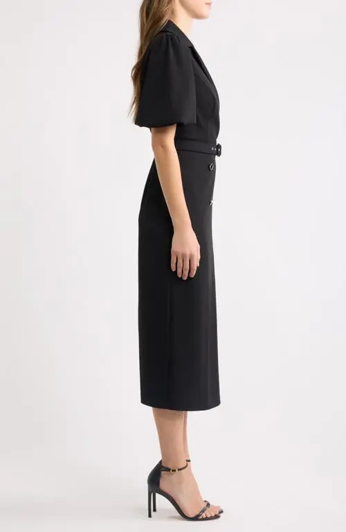 Eliza J Belted Puff Sleeve Midi Dress