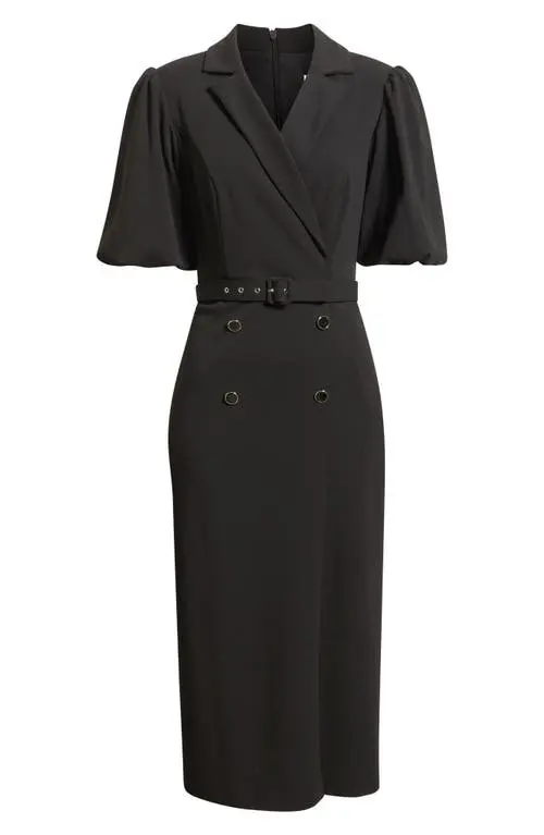 Eliza J Belted Puff Sleeve Midi Dress