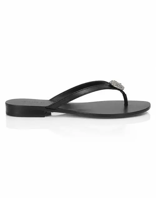 Philipp Plein Nappa Leather Crystal Skull Flip Flop Sandals