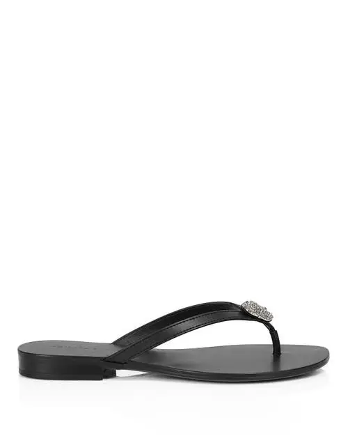 Philipp Plein Nappa Leather Crystal Skull Flip Flop Sandals