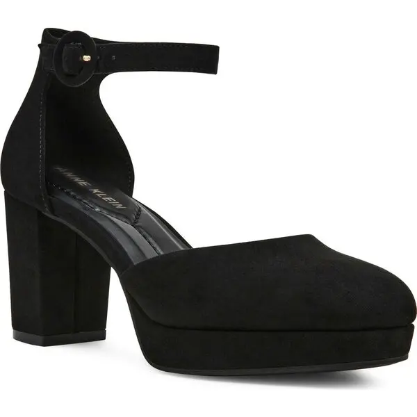 Anne Klein Faith Platform Ankle Strap Pump - Blackk Micro Suede