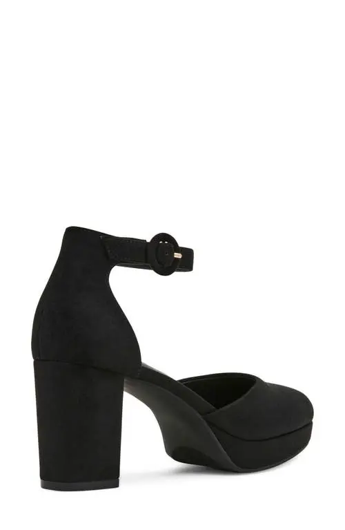 Anne Klein Faith Platform Ankle Strap Pump - Blackk Micro Suede