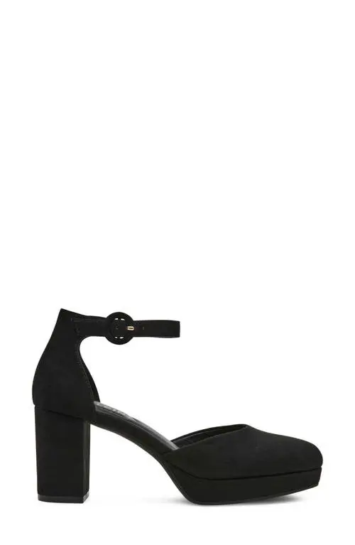 Anne Klein Faith Platform Ankle Strap Pump - Blackk Micro Suede