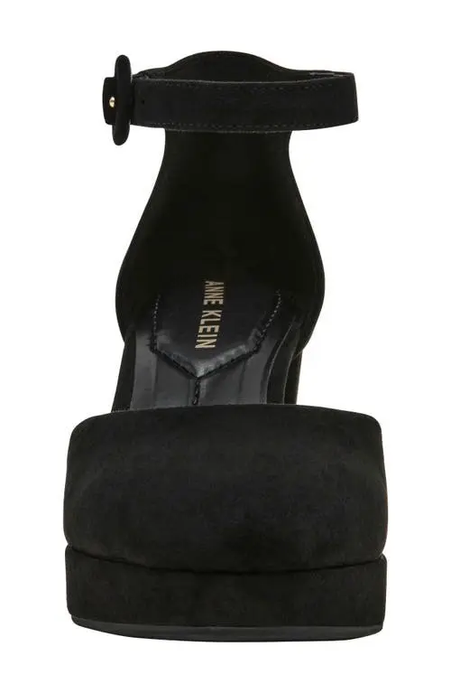 Anne Klein Faith Platform Ankle Strap Pump - Blackk Micro Suede