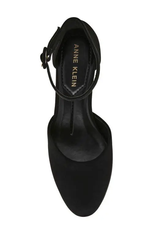 Anne Klein Faith Platform Ankle Strap Pump - Blackk Micro Suede