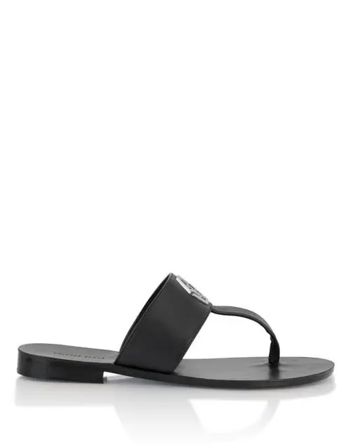 Philipp Plein Leather Flat Sandals Hexagon