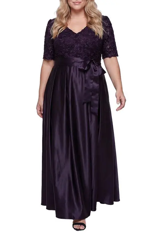 Alex Evenings Sequin Soutache Bodice Empire Waist A-line Gown