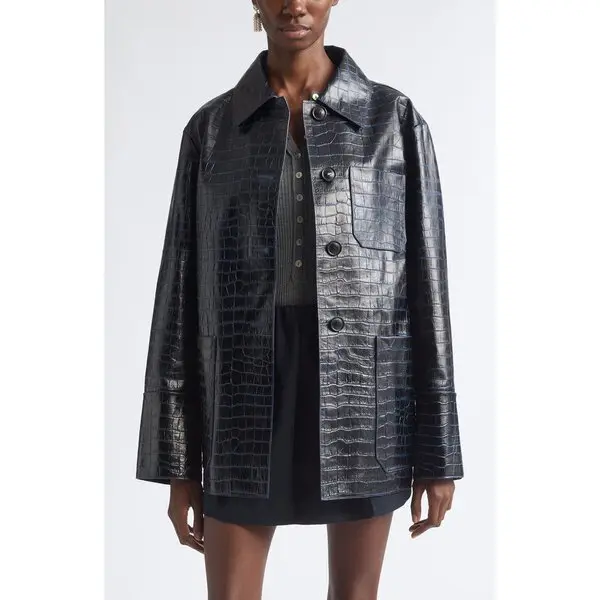 NACKIYE Croc Embossed Leather Jacket