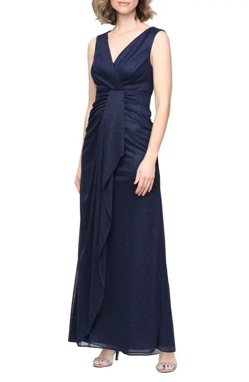 Alex Evenings Sleeveless Glitter Mesh Gown - Dark Navy