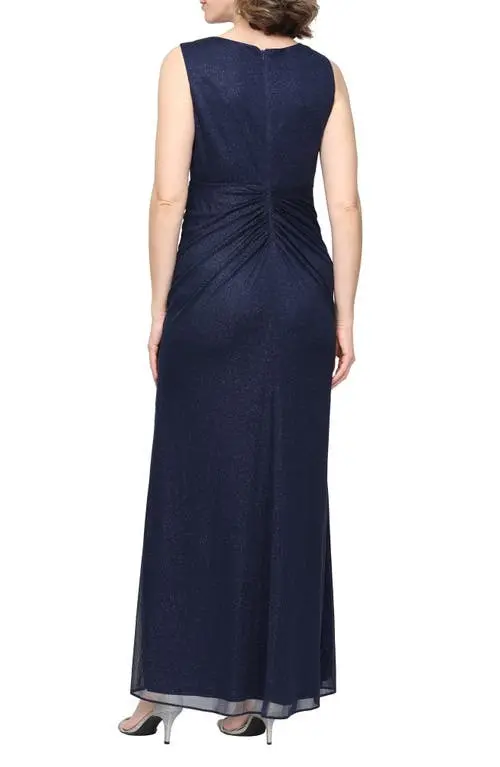 Alex Evenings Sleeveless Glitter Mesh Gown - Dark Navy