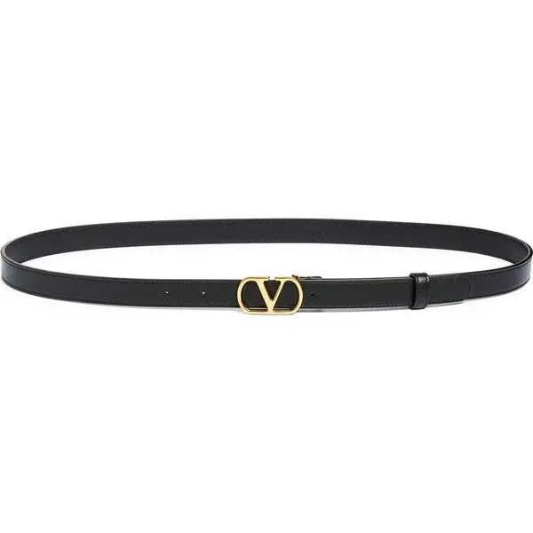 Valentino Garavani Vlogo Signature Skinny Leather Belt - Black
