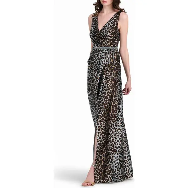 EMILY SHALANT Animal Pleated Taffeta Gown