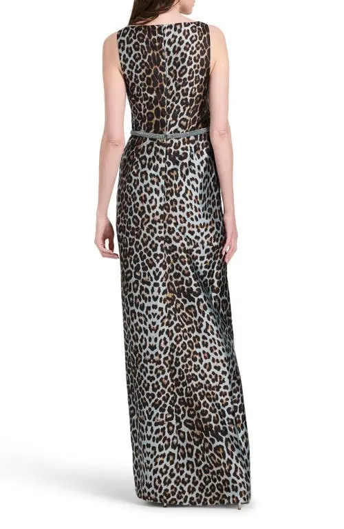EMILY SHALANT Animal Pleated Taffeta Gown