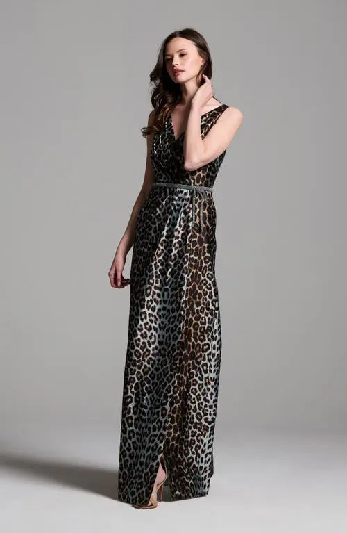 EMILY SHALANT Animal Pleated Taffeta Gown