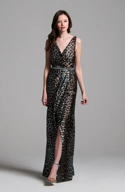 EMILY SHALANT Animal Pleated Taffeta Gown