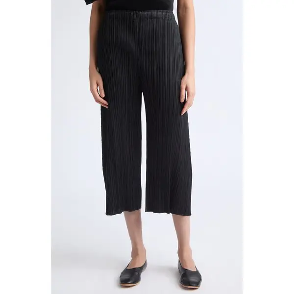 Issey Miyake Monthly Colors July Pleated Crop Straight Leg Pants - Black