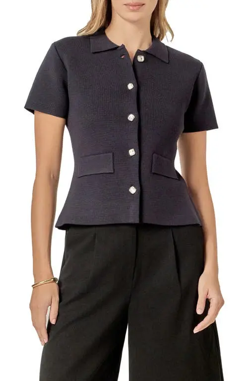 English Factory Short Sleeve Button Front Cardigan