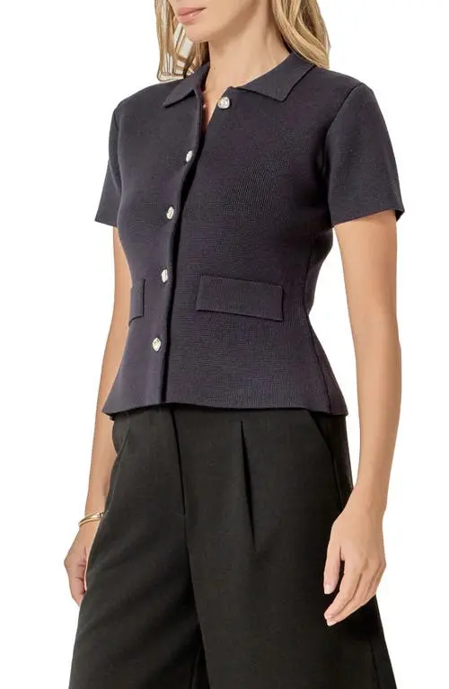 English Factory Short Sleeve Button Front Cardigan