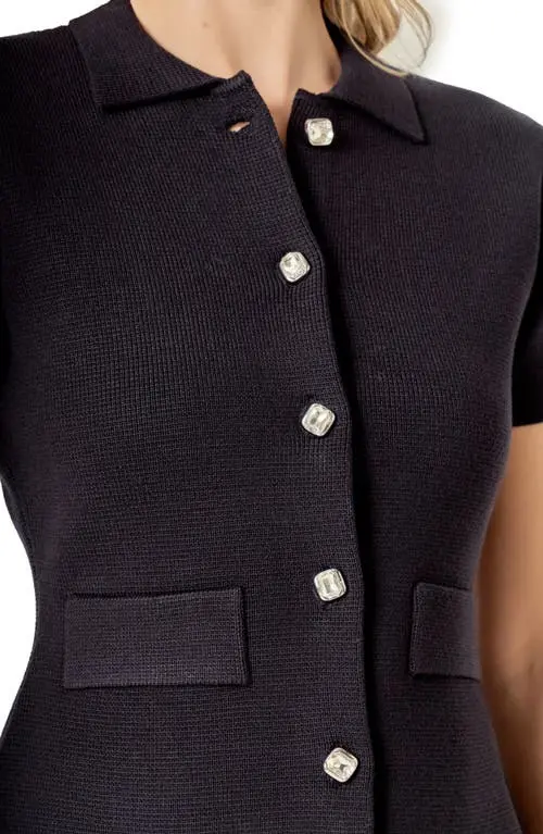 English Factory Short Sleeve Button Front Cardigan