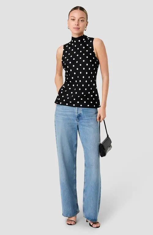 French Connection Ennis Polka Dot Satin Mock Neck Top