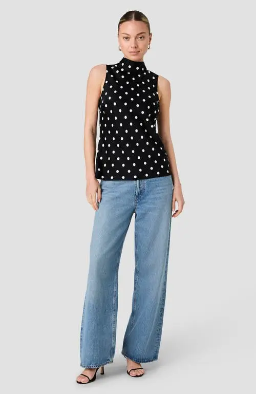 French Connection Ennis Polka Dot Satin Mock Neck Top
