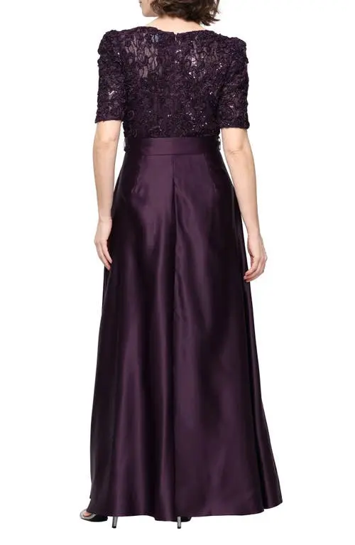 Alex Evenings Sequin Soutache Bodice Empire Waist A-line Gown