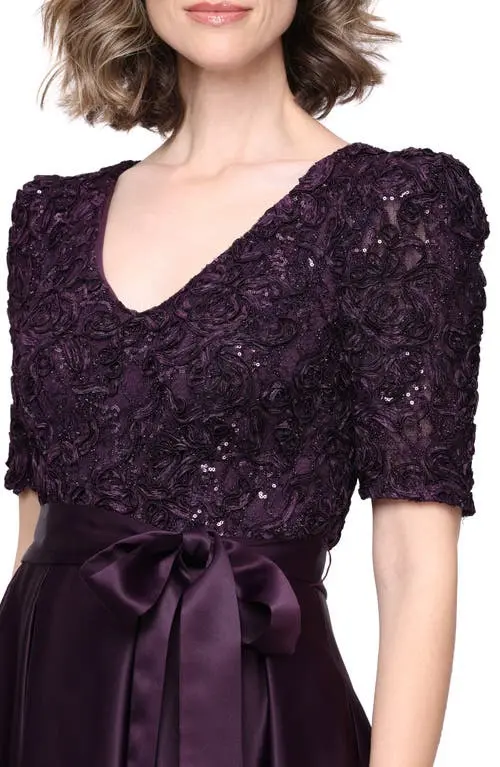 Alex Evenings Sequin Soutache Bodice Empire Waist A-line Gown