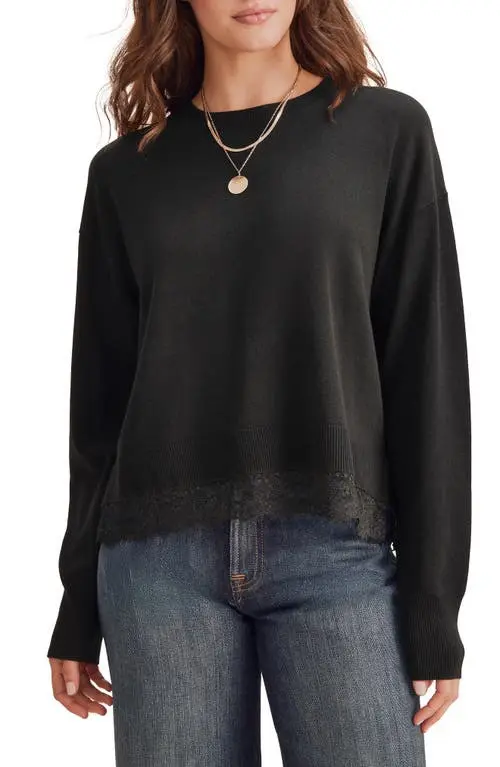 Splendid Georgie Lace Trim Sweater - Black