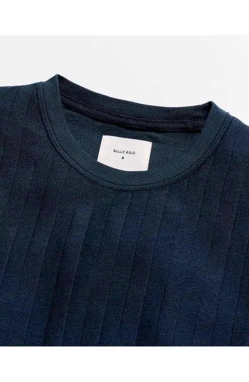 Billy Reid Herringbone Crewneck Long Sleeve T-shirt - Carbon Blue