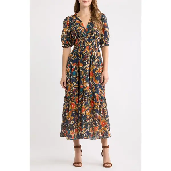 Vince Camuto Textured Shirred Maxi Dress