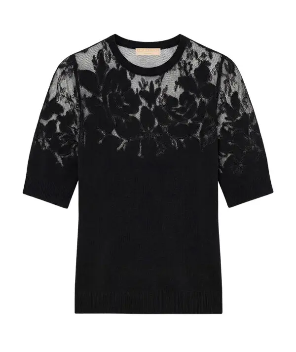 Ulla Johnson Ella Short Sleeve Lace Top - Noir