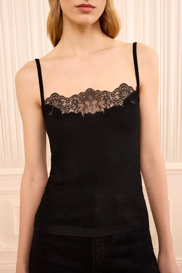 Ulla Johnson Elena Lace Cami In Merino Wool - Noir