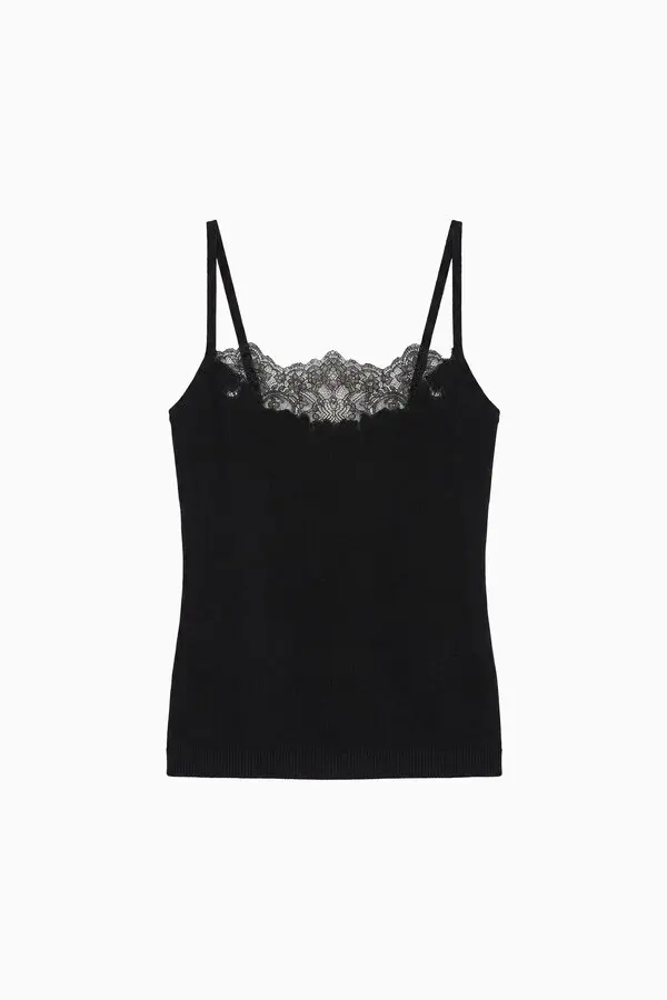 Ulla Johnson Elena Lace Cami In Merino Wool - Noir