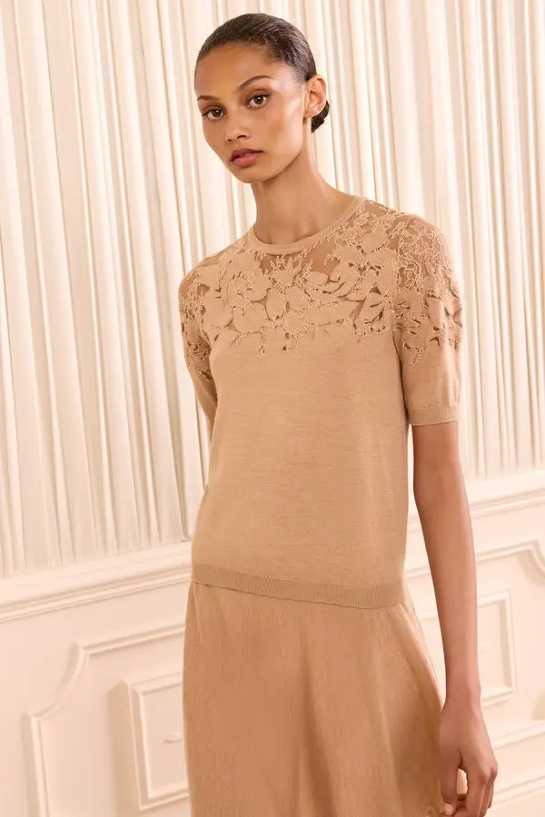 Ulla Johnson Ella Short Sleeve Lace Top - Almond