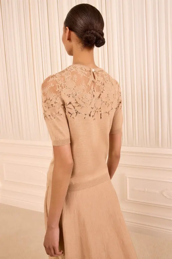 Ulla Johnson Ella Short Sleeve Lace Top - Almond