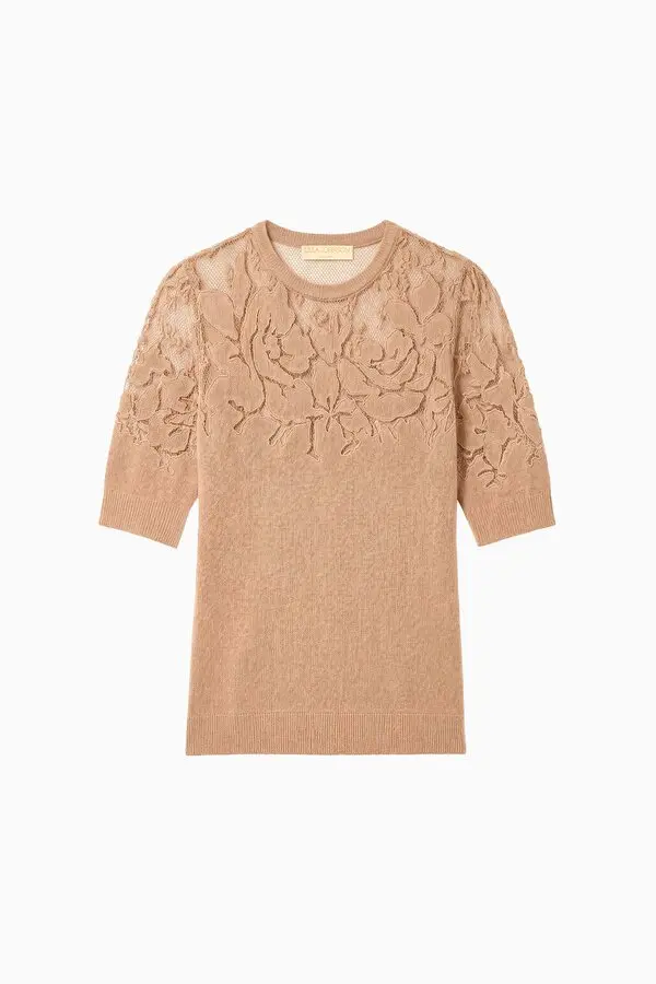 Ulla Johnson Ella Short Sleeve Lace Top - Almond