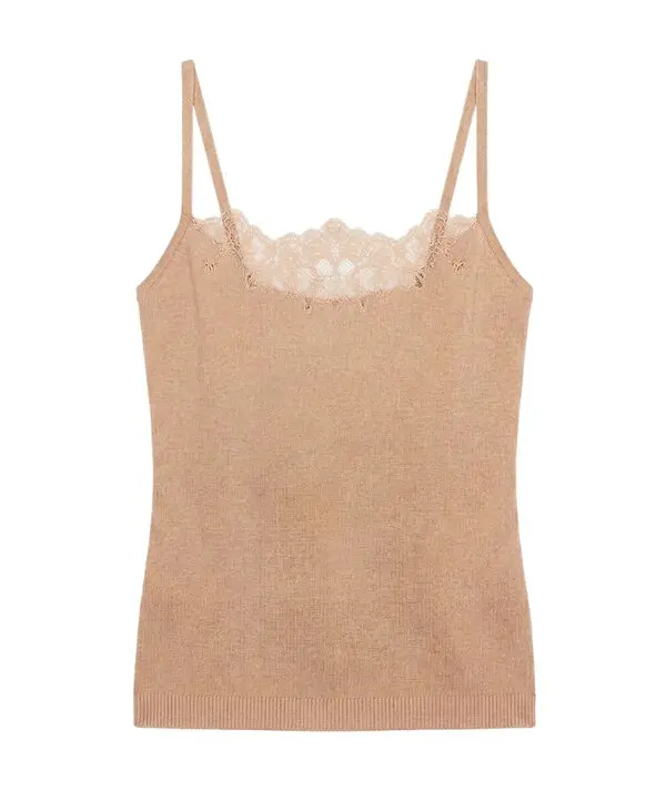 Ulla Johnson Elena Lace Cami In Merino Wool - Almond