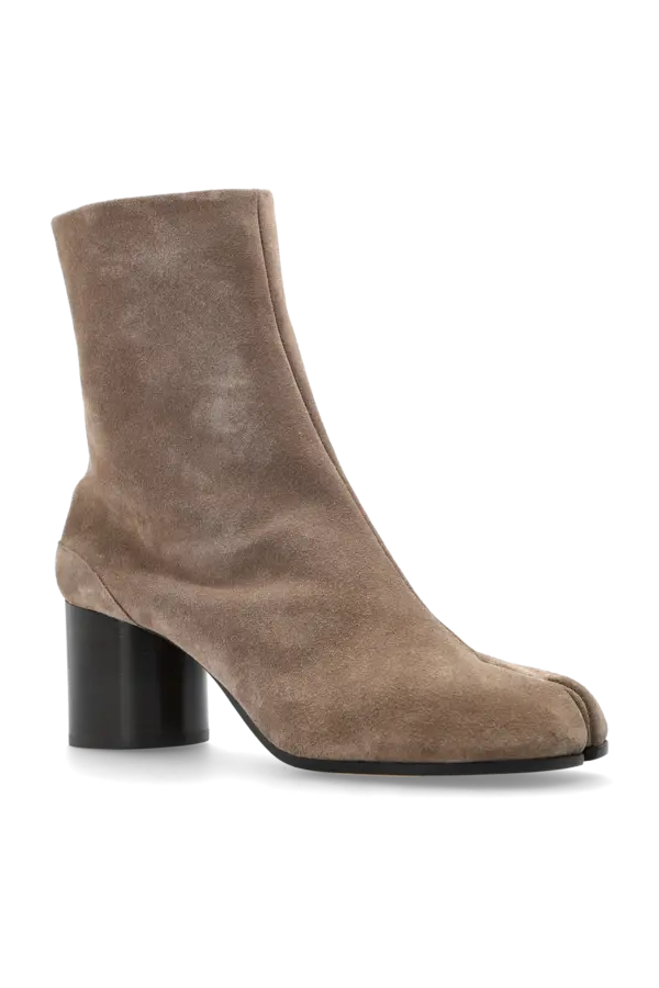 MAISON MARGIELA Suede Tabi Toe Heeled Ankle Boots - Beige