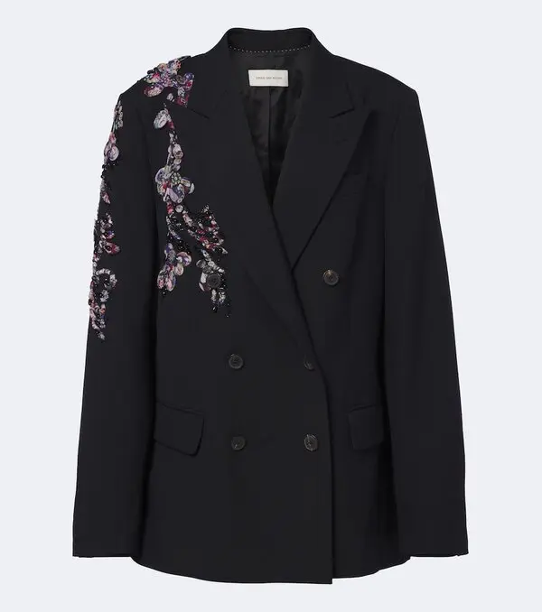 Dries Van Noten Embellished Double-breasted Wool Blazer