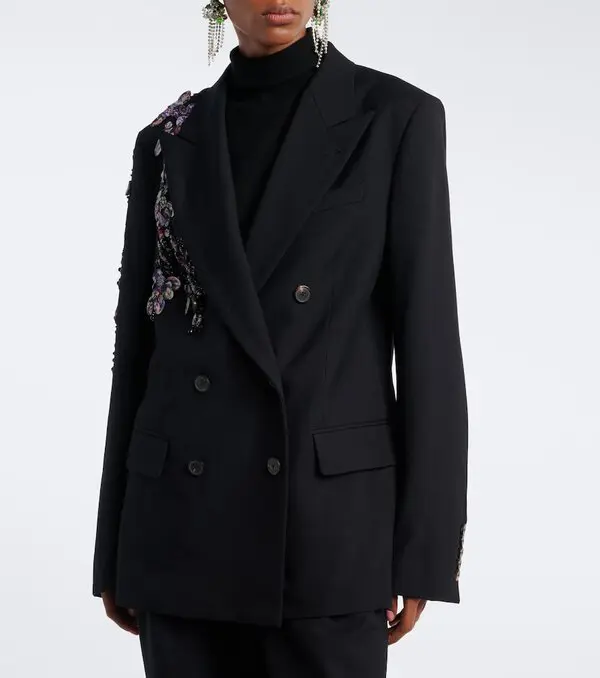 Dries Van Noten Embellished Double-breasted Wool Blazer