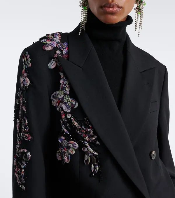 Dries Van Noten Embellished Double-breasted Wool Blazer