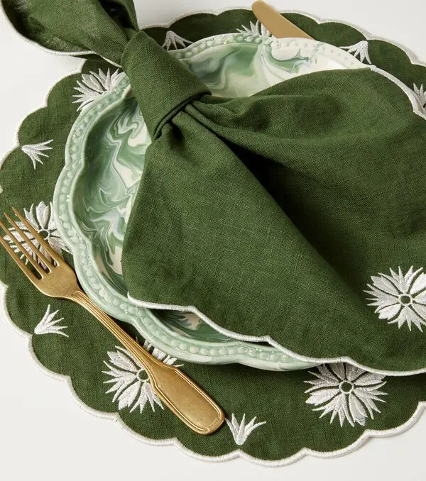 CABANA Olive Set Of 2 Linen And Cotton Napkins