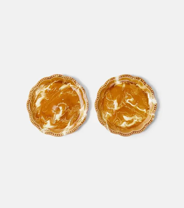 CABANA Marbled Ceramic Dessert Plates Set Of Two - Brown