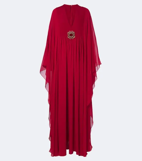 Elie Saab Silk Chiffon Kaftan - Red