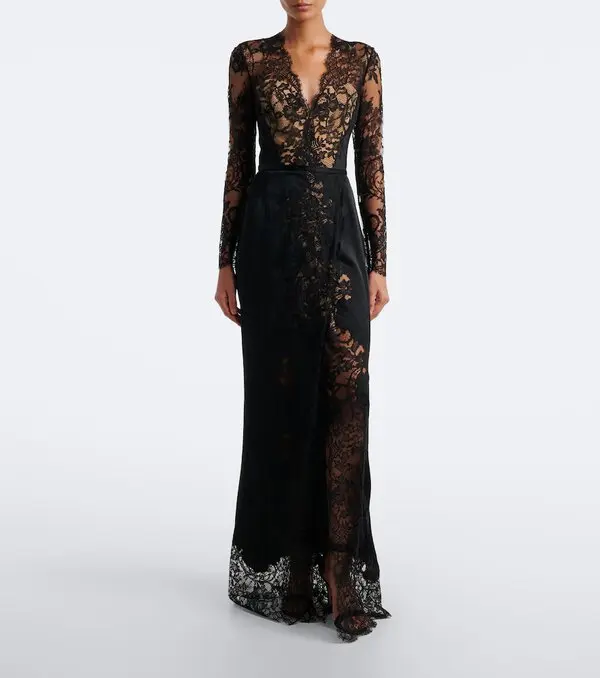 Elie Saab Lace-trimmed Cotton And Silk-blend Gown