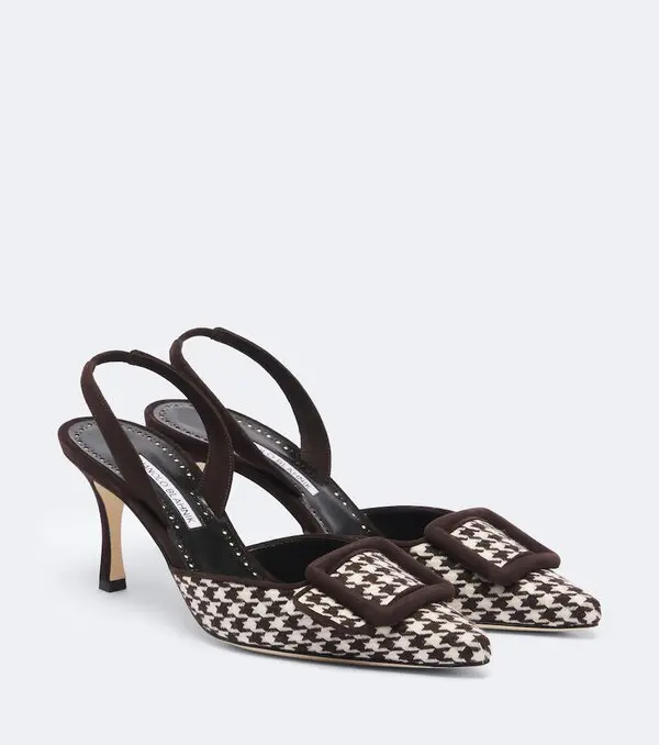 Manolo Blahnik Maysli Houndstooth Slingback Pumps - Brown