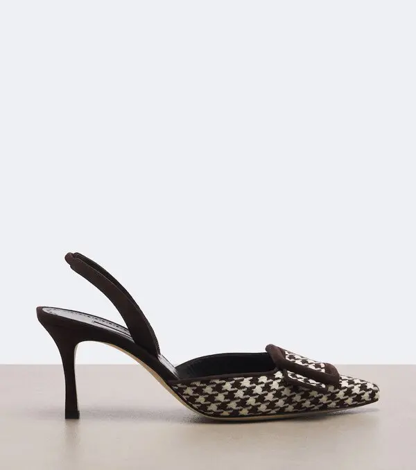Manolo Blahnik Mayslibi Houndstooth Slingback Pumps