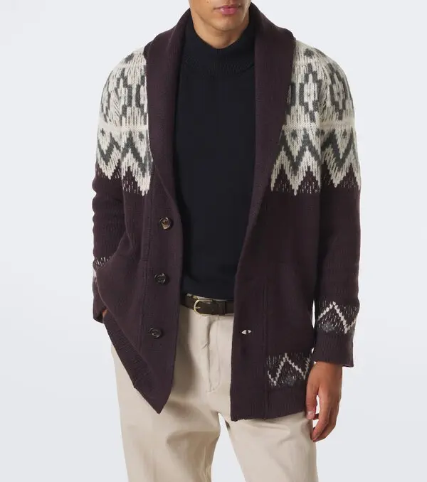 Eleventy Chevron Cashmere And Silk Intarsia Cardigan
