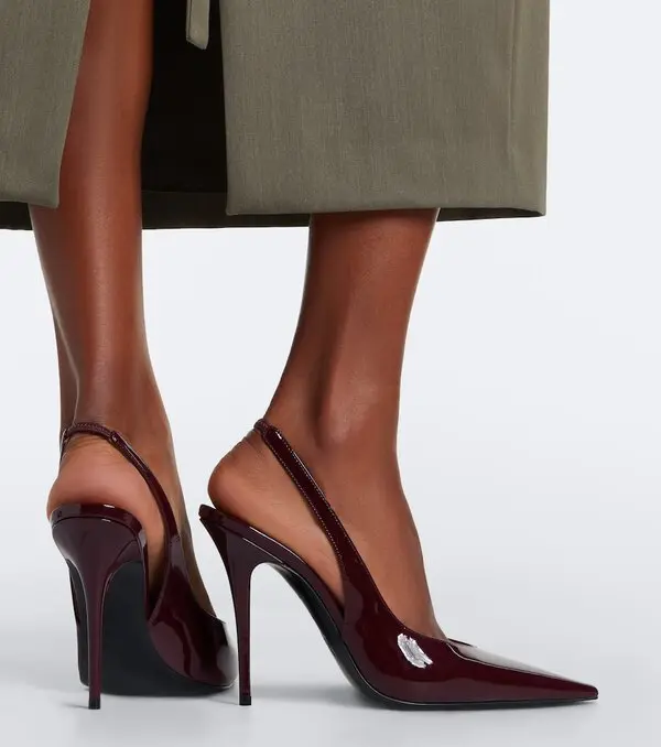Amina Muaddi Patent Leather Slingback Pumps - Burgundy