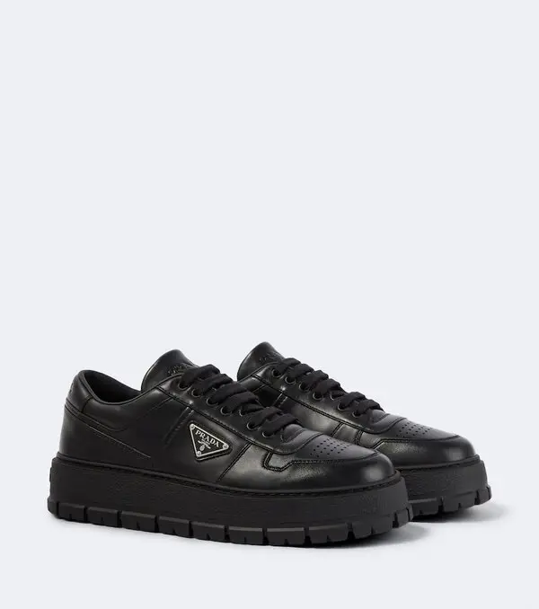Prada Leather Lace-up Sneakers - Black